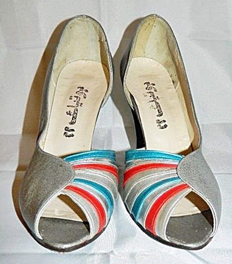 Silver Pewter D'orsay Pumps Metallic Multi Color Leather Shoes Vintage ...