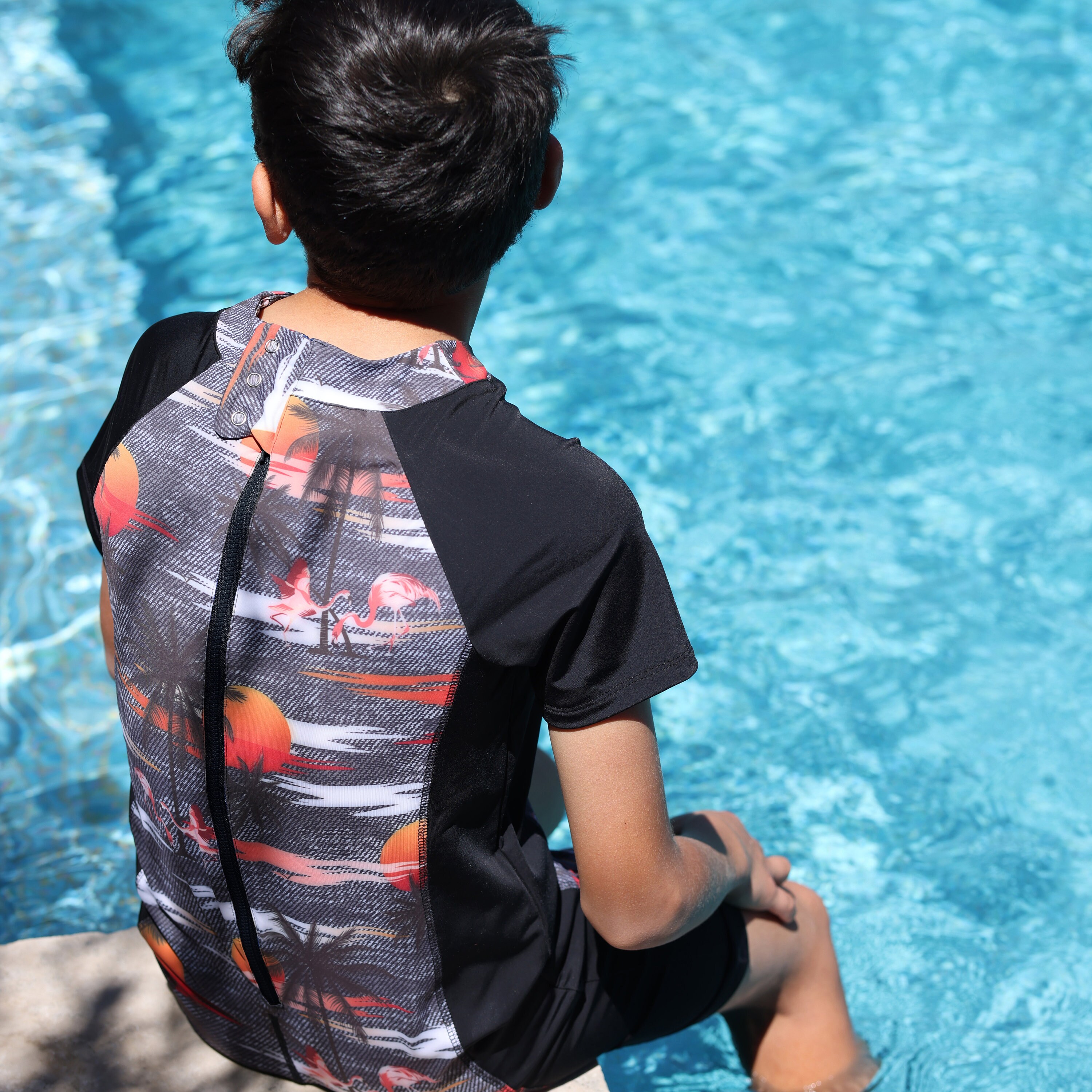 Back Zip Swimsuit - Black Sunset - Etsy