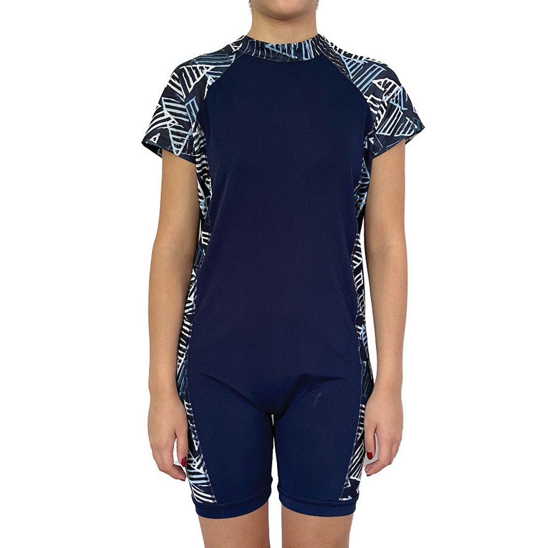Back Zip Swimsuit Navy/triangle Print - Etsy Canada