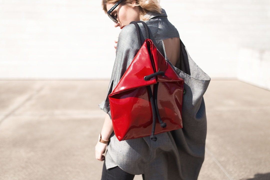 Red Convertible Backpack, Roomy Stylish Vegan Bag, Work Travel Backpack ...