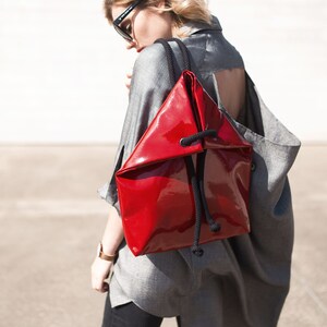 Red Convertible Backpack, Roomy Stylish Vegan Bag, Work Travel Backpack ...