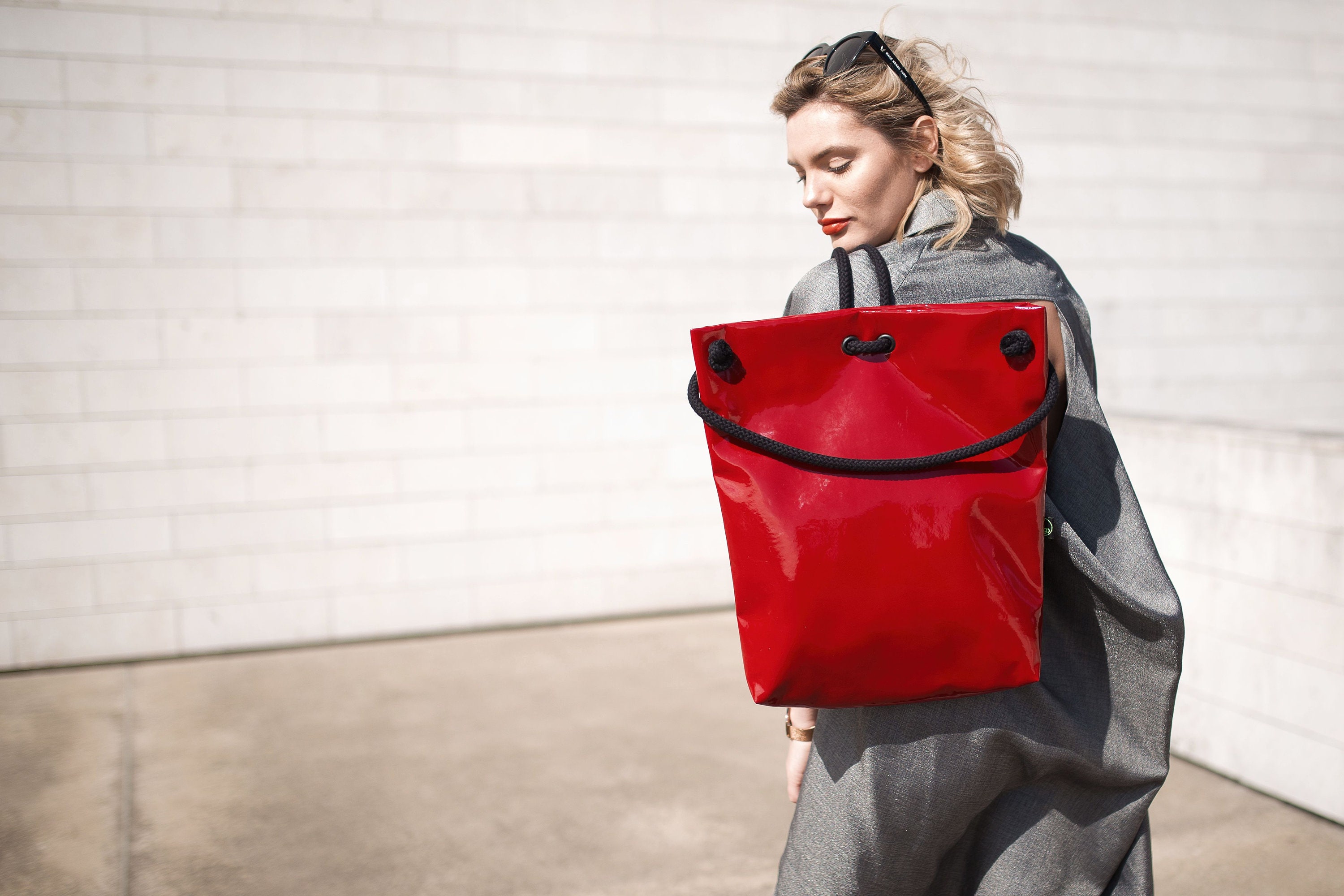 Red Convertible Backpack, Roomy Stylish Vegan Bag, Work Travel Backpack ...