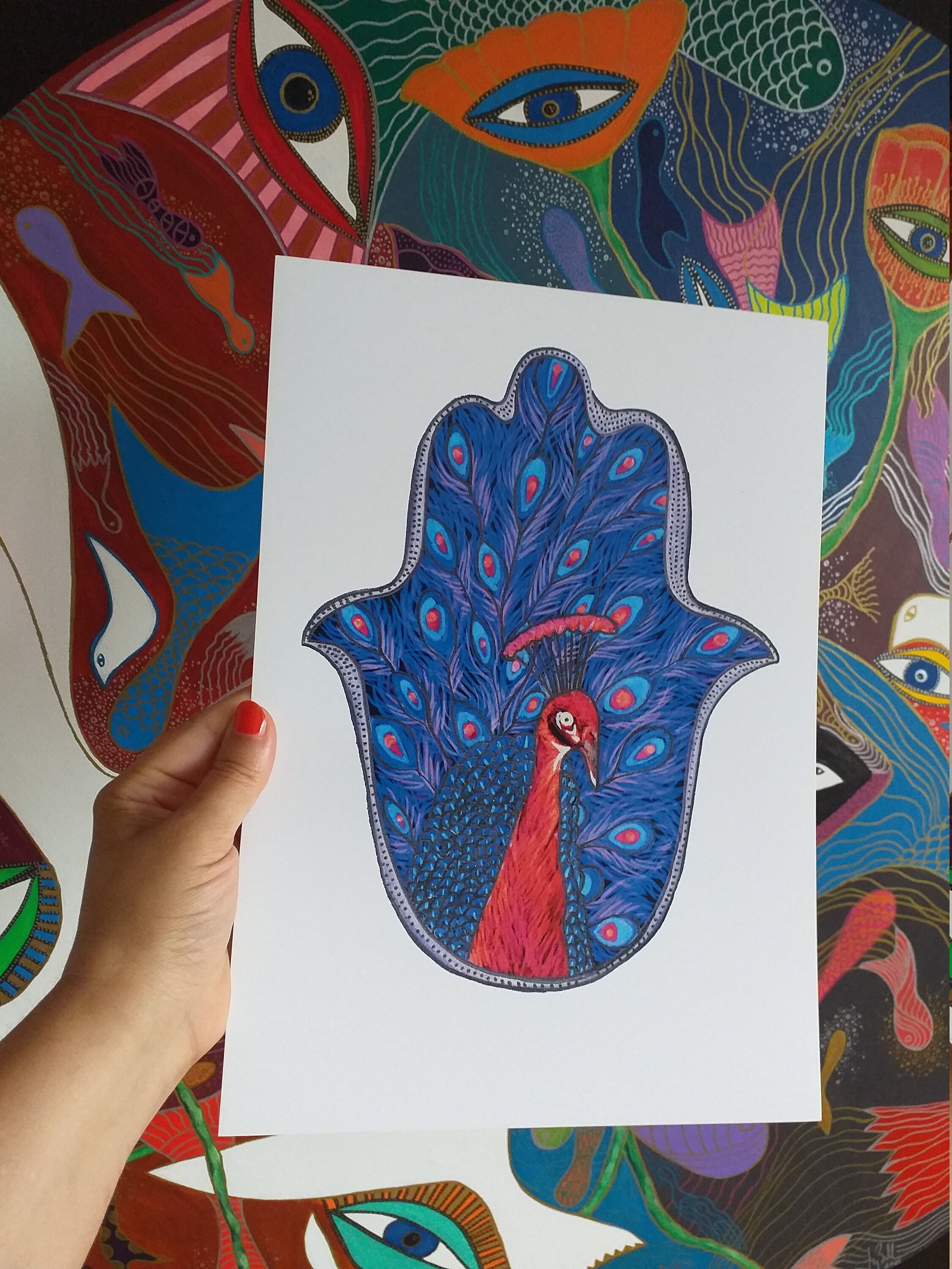 Peacock Art Peacock Hamsa Hamsa Hand Art Hamsa Wall - Etsy UK