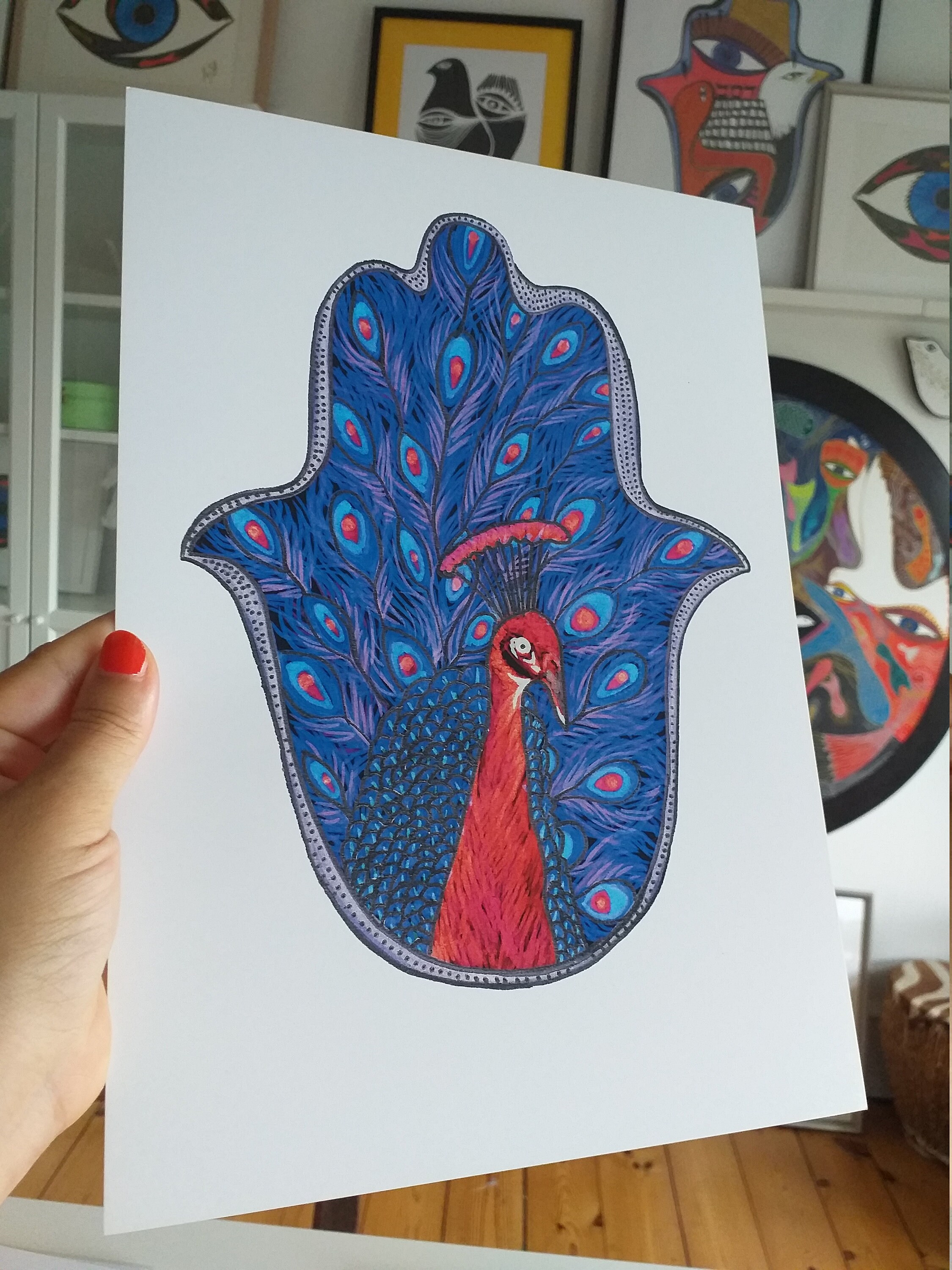 Peacock Art Peacock Hamsa Hamsa Hand Art Hamsa Wall - Etsy UK