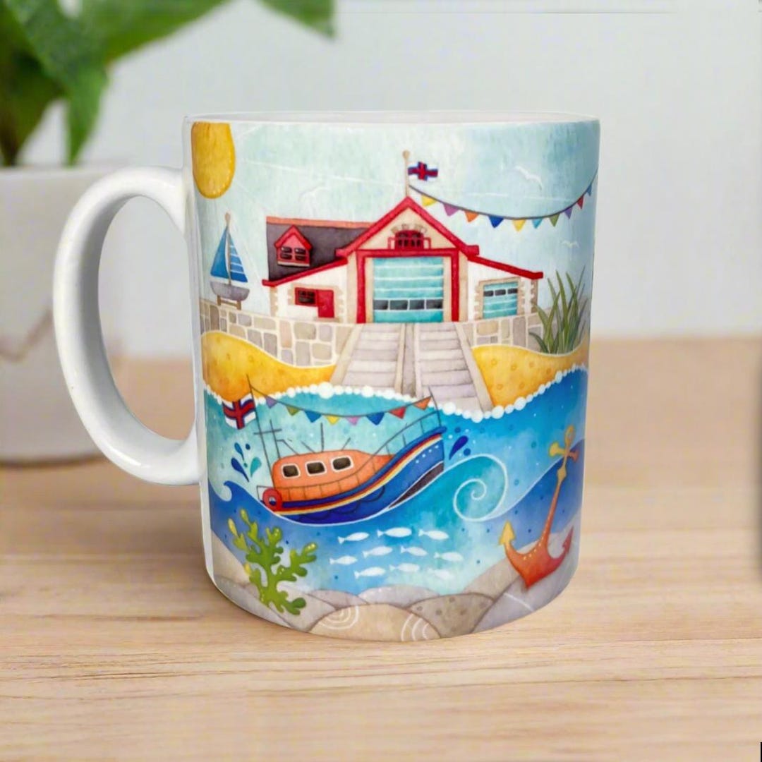 RNLI Lifeboat Mug Seaside Art Watercolours. Ceramic Coffee Mug ...