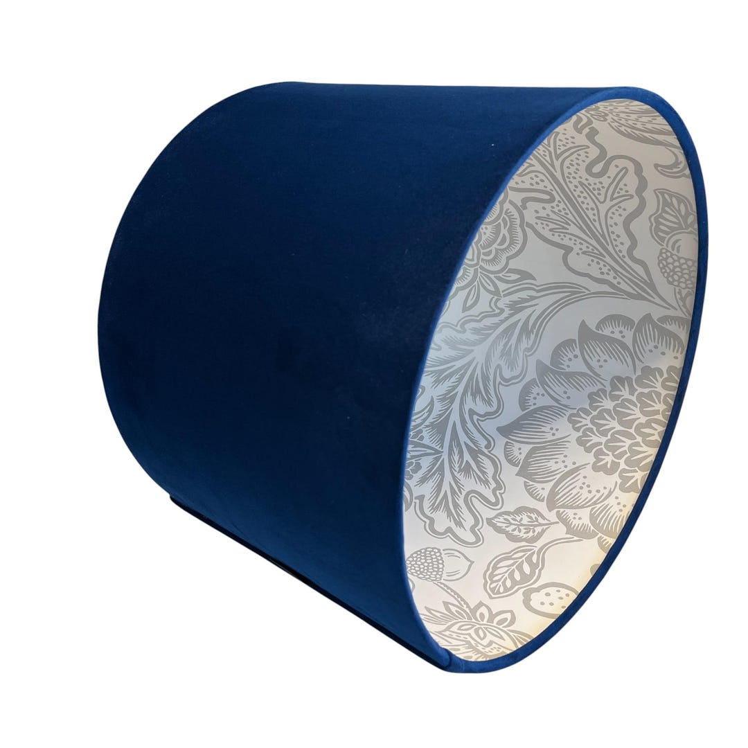 Navy Blue Velvet Handmade Lampshade With Grey Floral Lining - Etsy