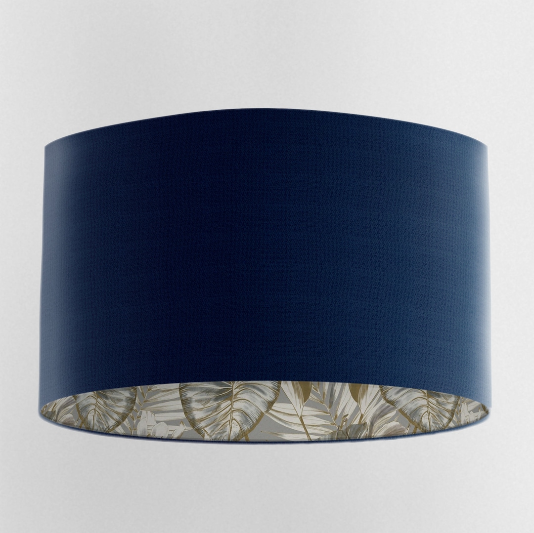 Navy Blue Velvet Lampshade With Gold & Grey Wild Lilly Lining, Handmade ...