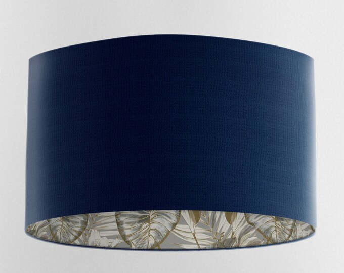 Navy Blue Velvet Lampshade With Gold & Grey Wild Lilly Lining, Handmade ...