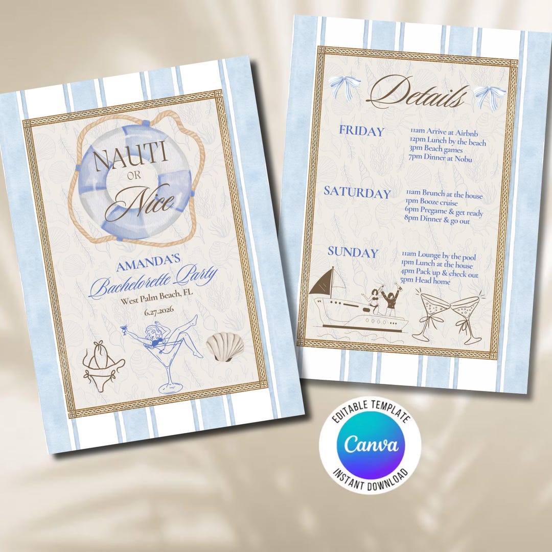 Nautical Bachelorette Party Itinerary Template | Nauti or Nice Weekend ...
