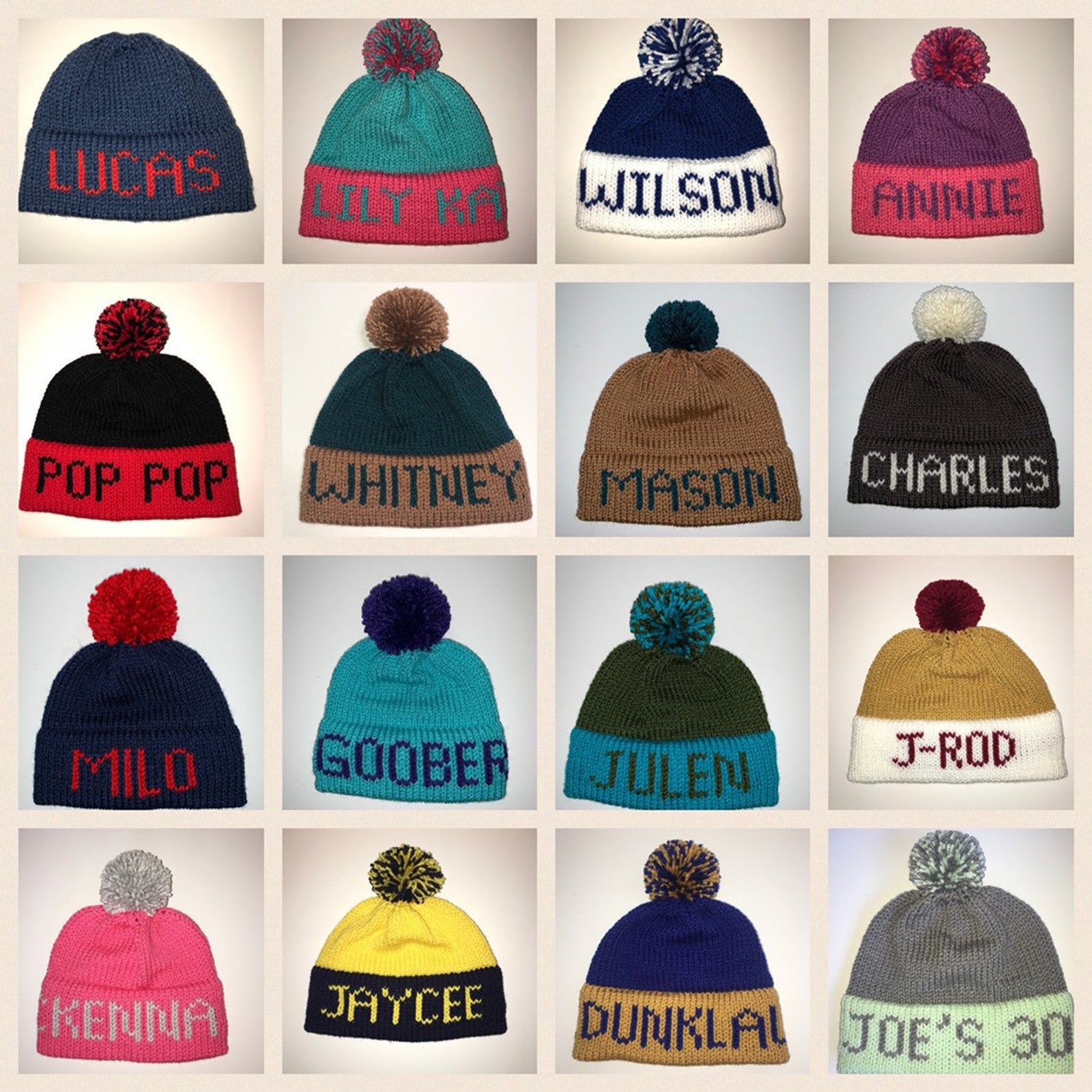 Personalized Knit Beanie With Large Text and Medium Pom Made | Etsy