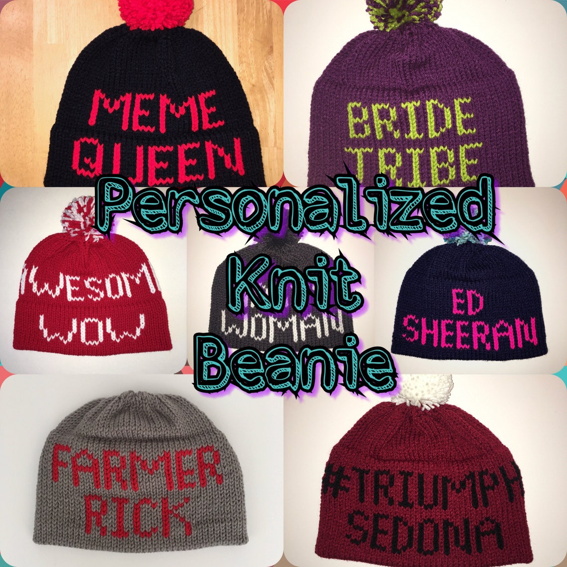 Personalized Beanie Knit Beanie with Large Text 2 rows with | Etsy