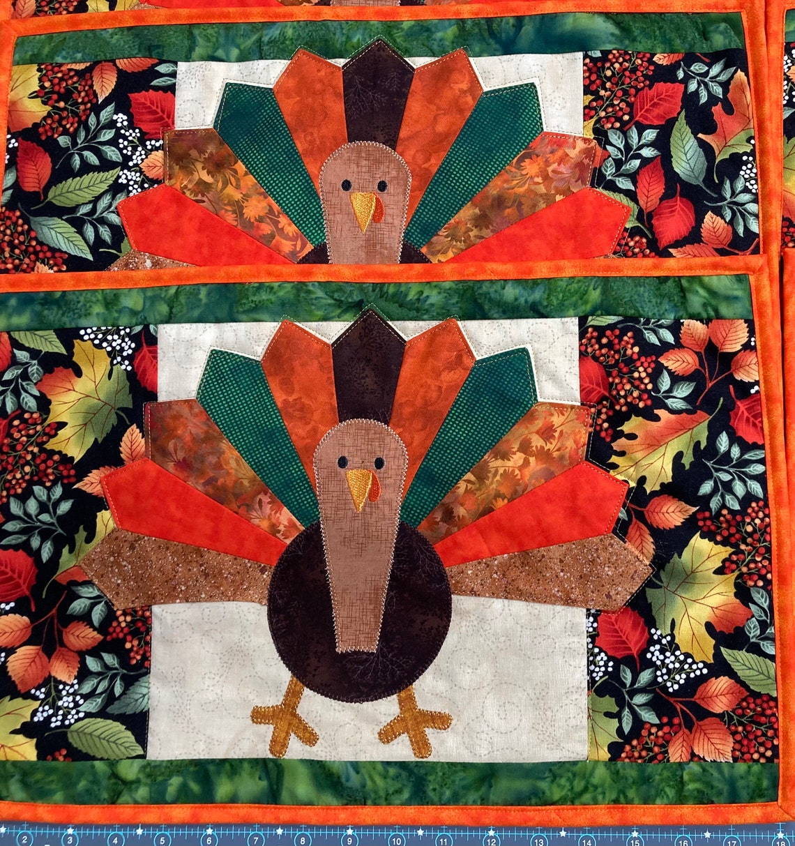Thanksgiving Turkey Appliquéd Dresden Plate Feathers Set of 6 Placemats ...