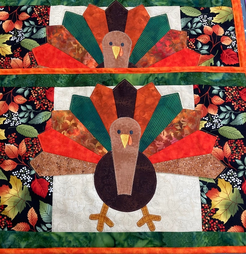 Thanksgiving Turkey Appliquéd Dresden Plate Feathers Set of 6 Placemats ...
