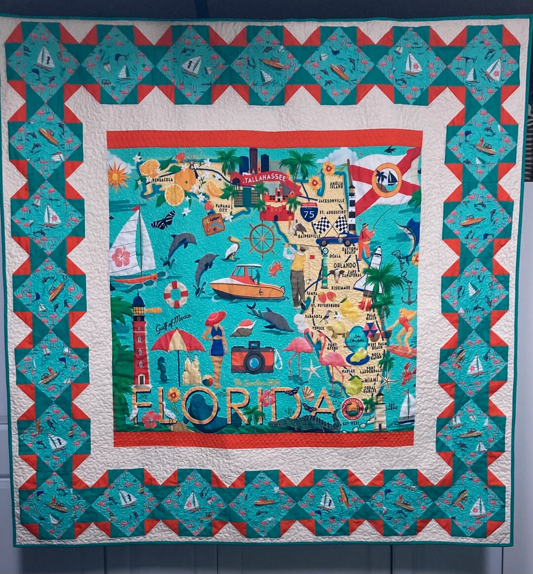 Tropical State of Florida Panel 64" X 64" Quilt - Etsy