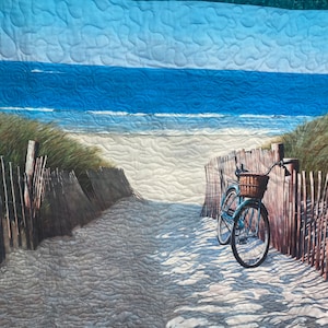 Beach Scene With Bicycle in the Sand Handmade Quilt 50" W X 72" L - Etsy