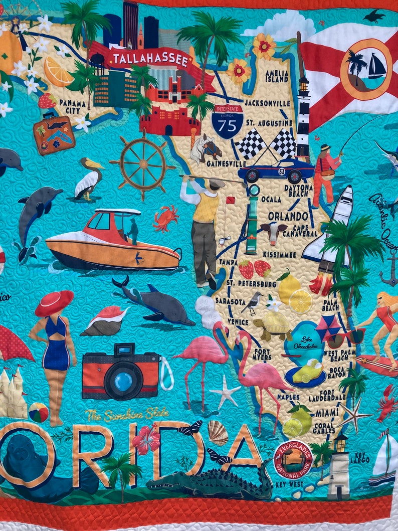 Tropical State of Florida Panel 64" X 64" Quilt - Etsy