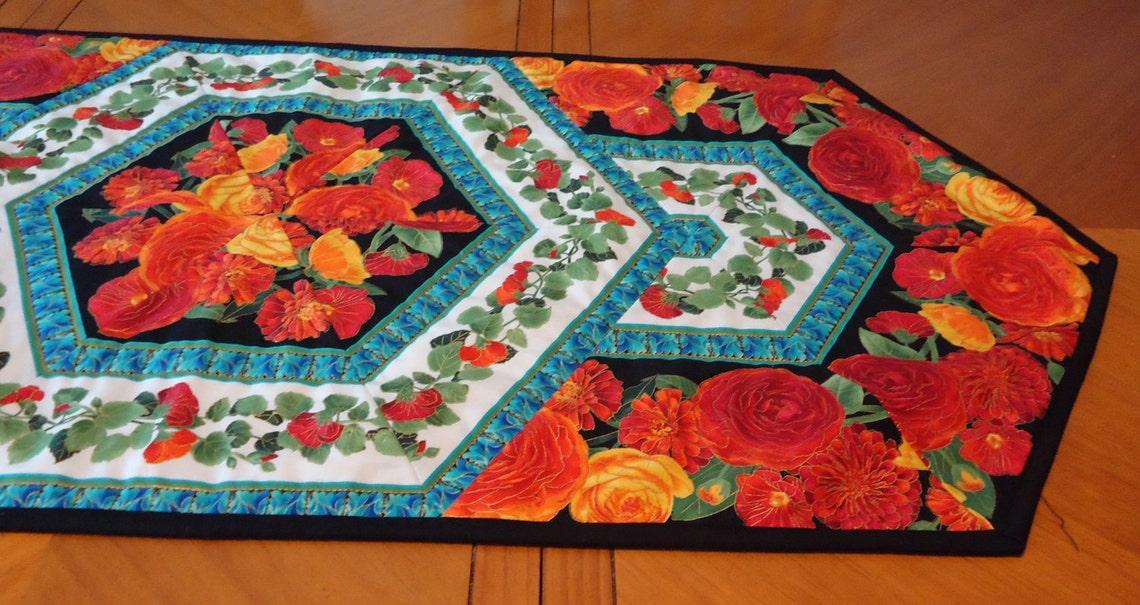 Roses Border Print Table Runner | Etsy