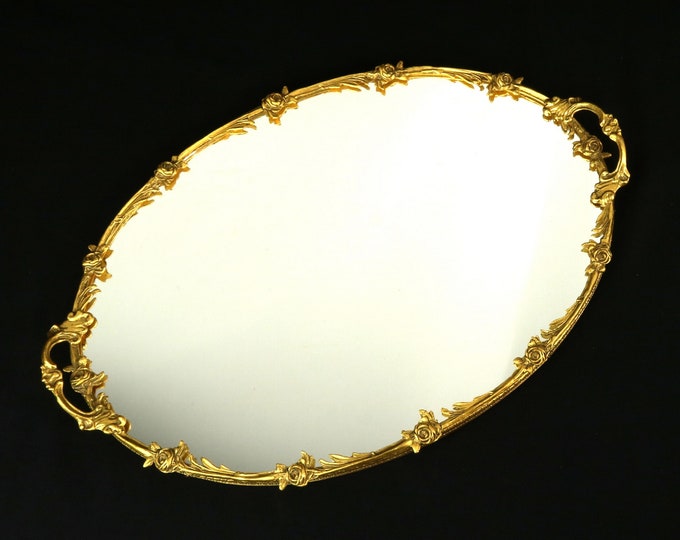 Vanity Table Mirror Rose Vine Handles Gold Ormolu Oval Tray - Etsy
