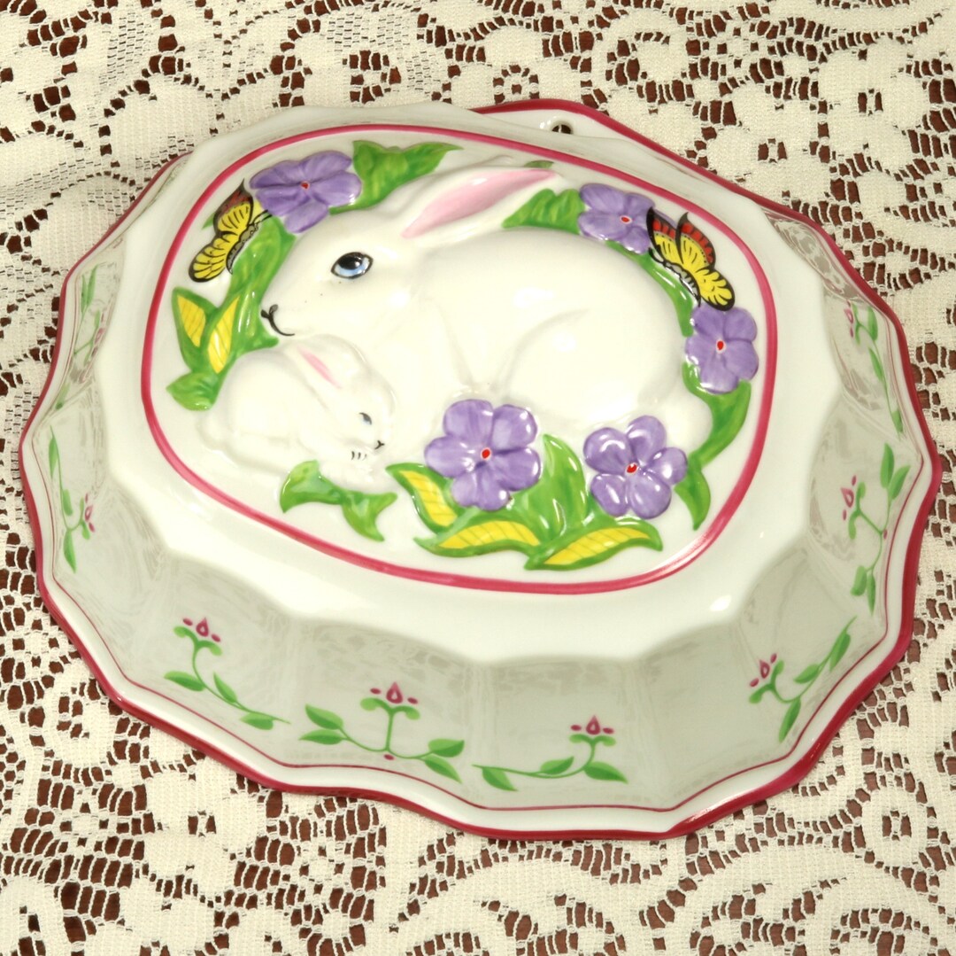Rabbit Gelatin Mold Le Cordon Bleu Porcelain Floral Bunny 1986 Franklin ...