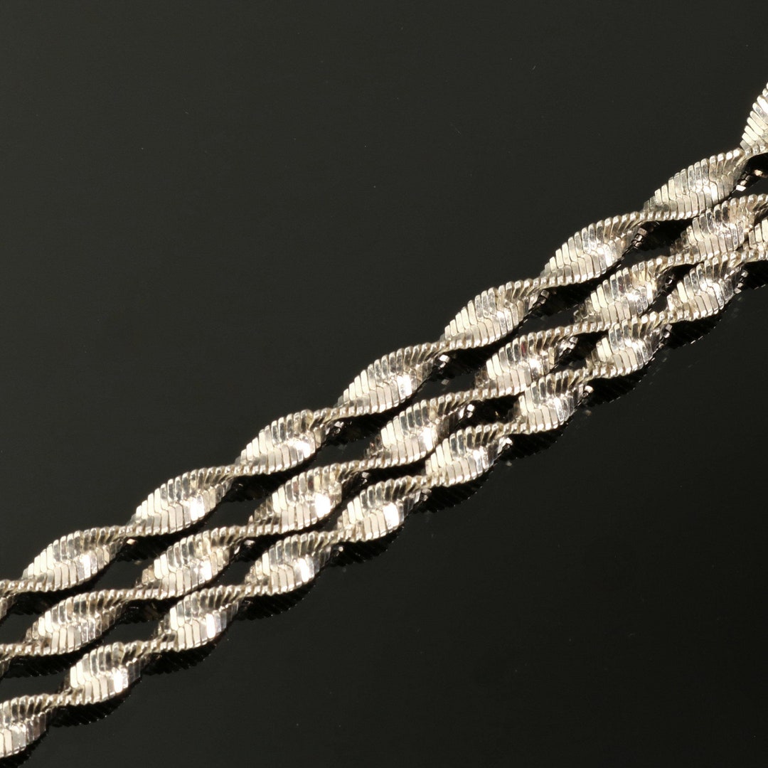 Twisted Herringbone Chain Necklace Italian IBB Sterling Silver Italy - Etsy