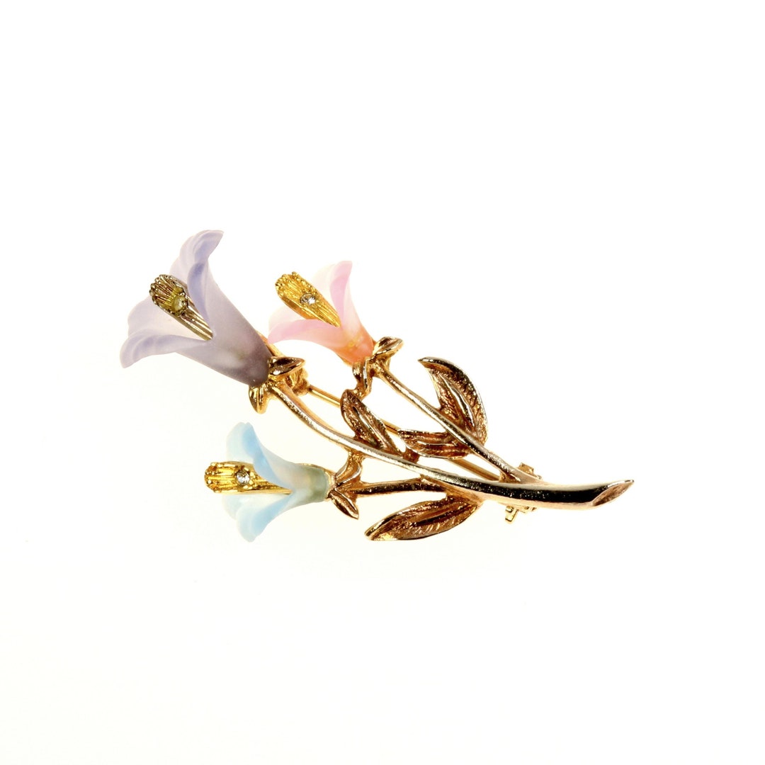 Cala Lily Brooch Lucite Flower Pin Signed LIA Pastel Purple Pink Blue ...