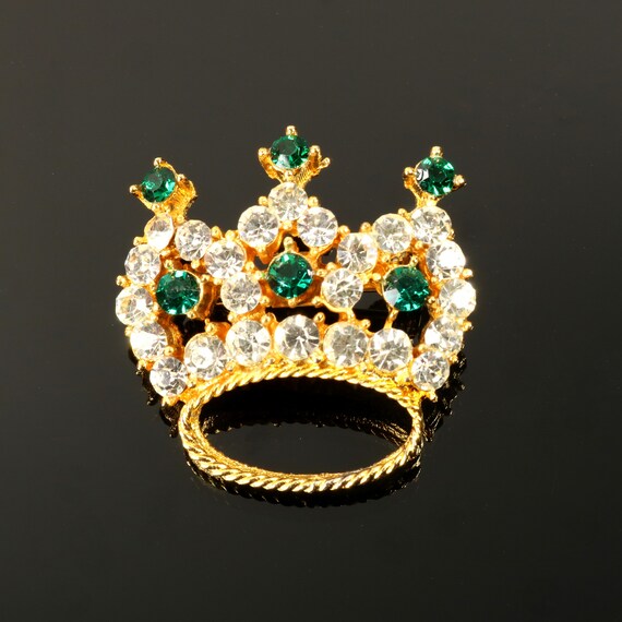 Rhinestone Crown Brooch Emerald Green Clear Crystal S… Gem