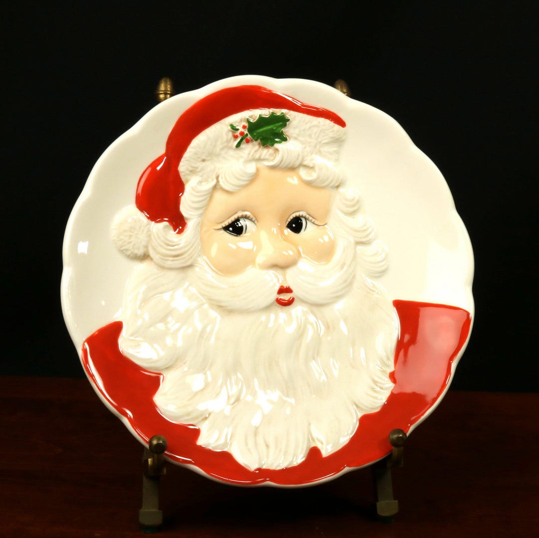 Santa Claus Plate Ceramic Jolly Face Canape Christmas Cookie Plate ...