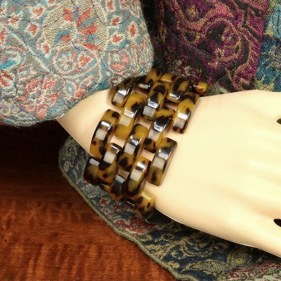 Panther Link Bracelet Wide Faux Tortoise Shell Half M… - Gem