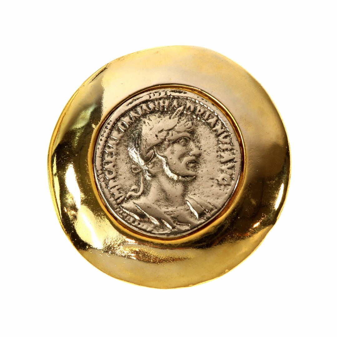Large Coin Brooch Roman Coin Replica Bezel Set Look Two-tone - Etsy