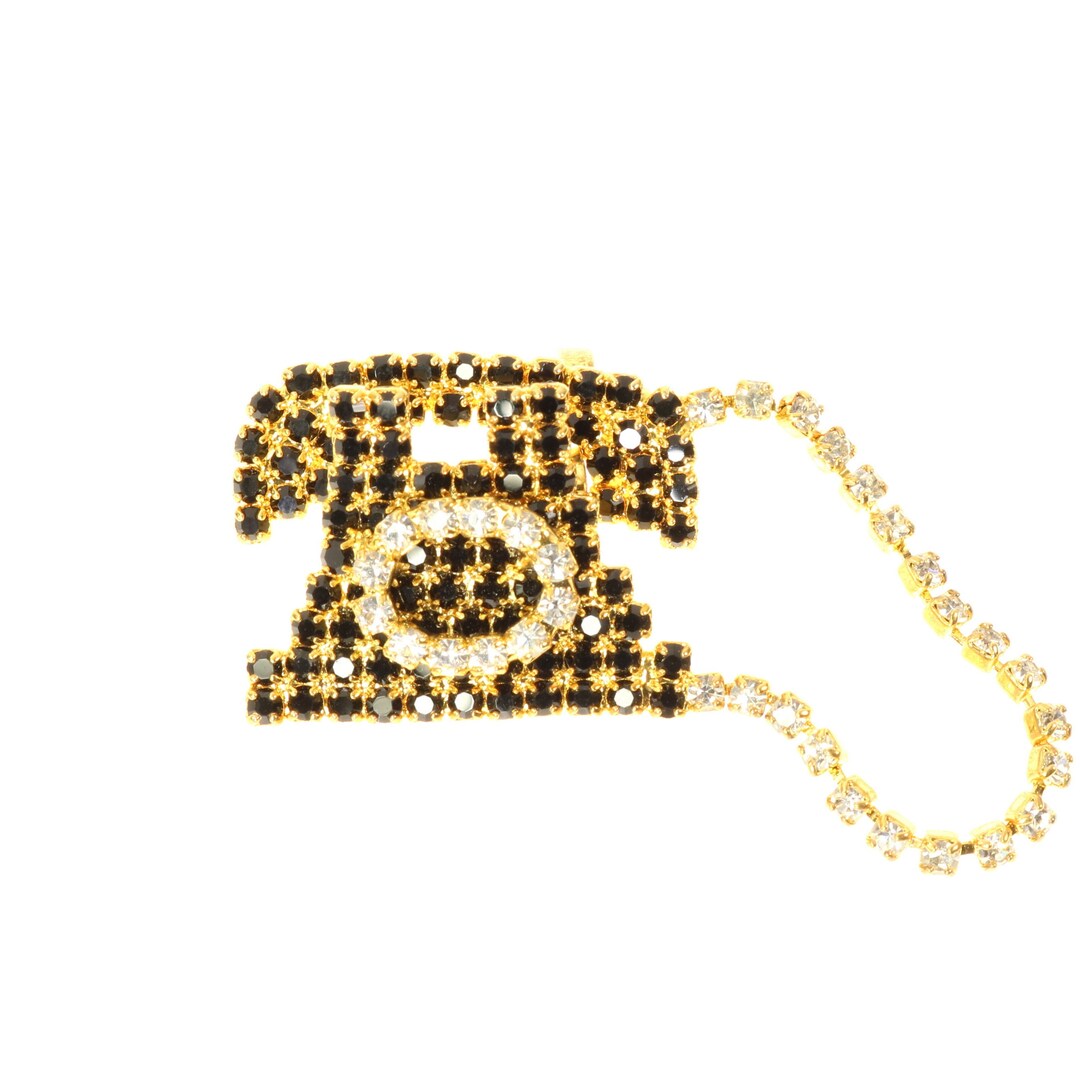 Vintage Rotary Phone Brooch: Black & White Rhinestone Gold Tone Pin - Etsy