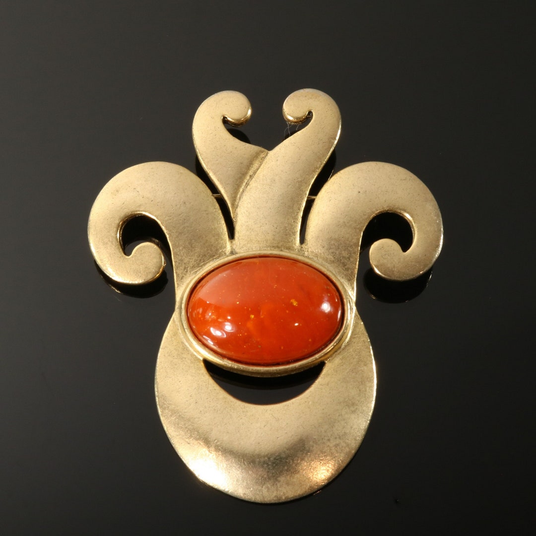 Carol Dauplaise Brooch Pin Goldstone Imitation Gemstone Oval Swirl ...