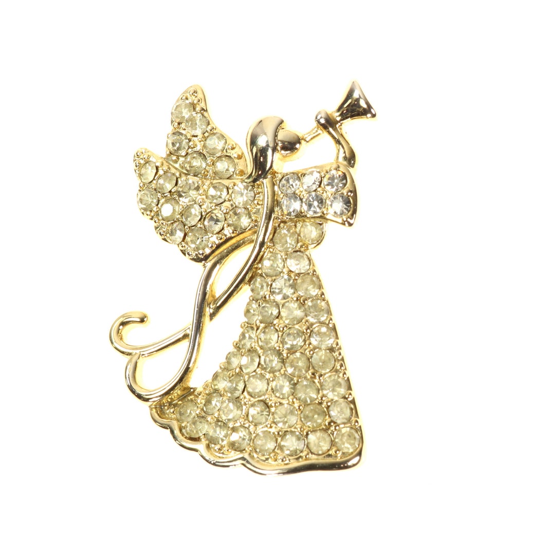 Monet Angel Brooch Clear Rhinestone Paved Gold Tone Angel - Etsy
