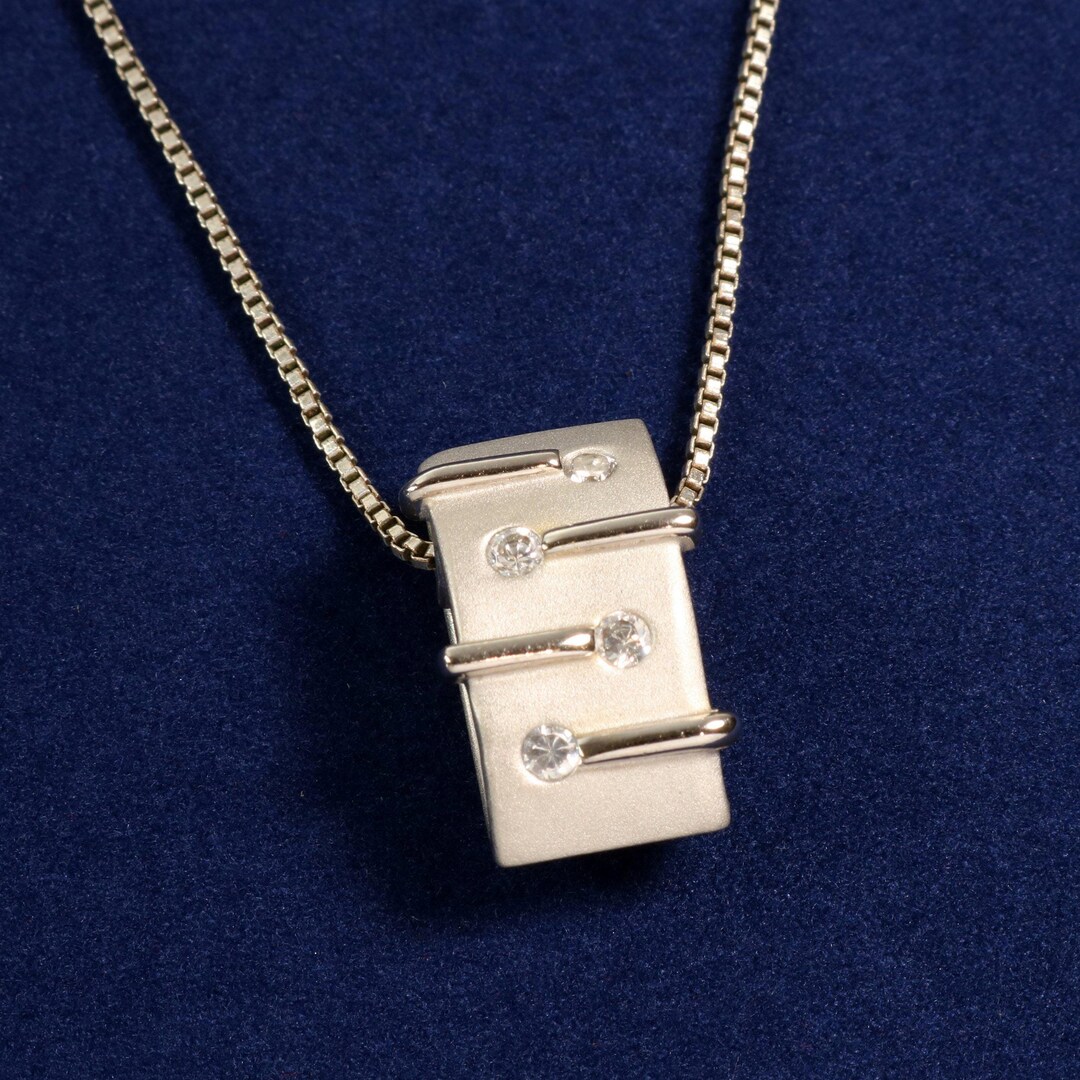 Mod Pendant Matte and Shiny Silver Tone CZ Accent Sterling Box Chain - Etsy