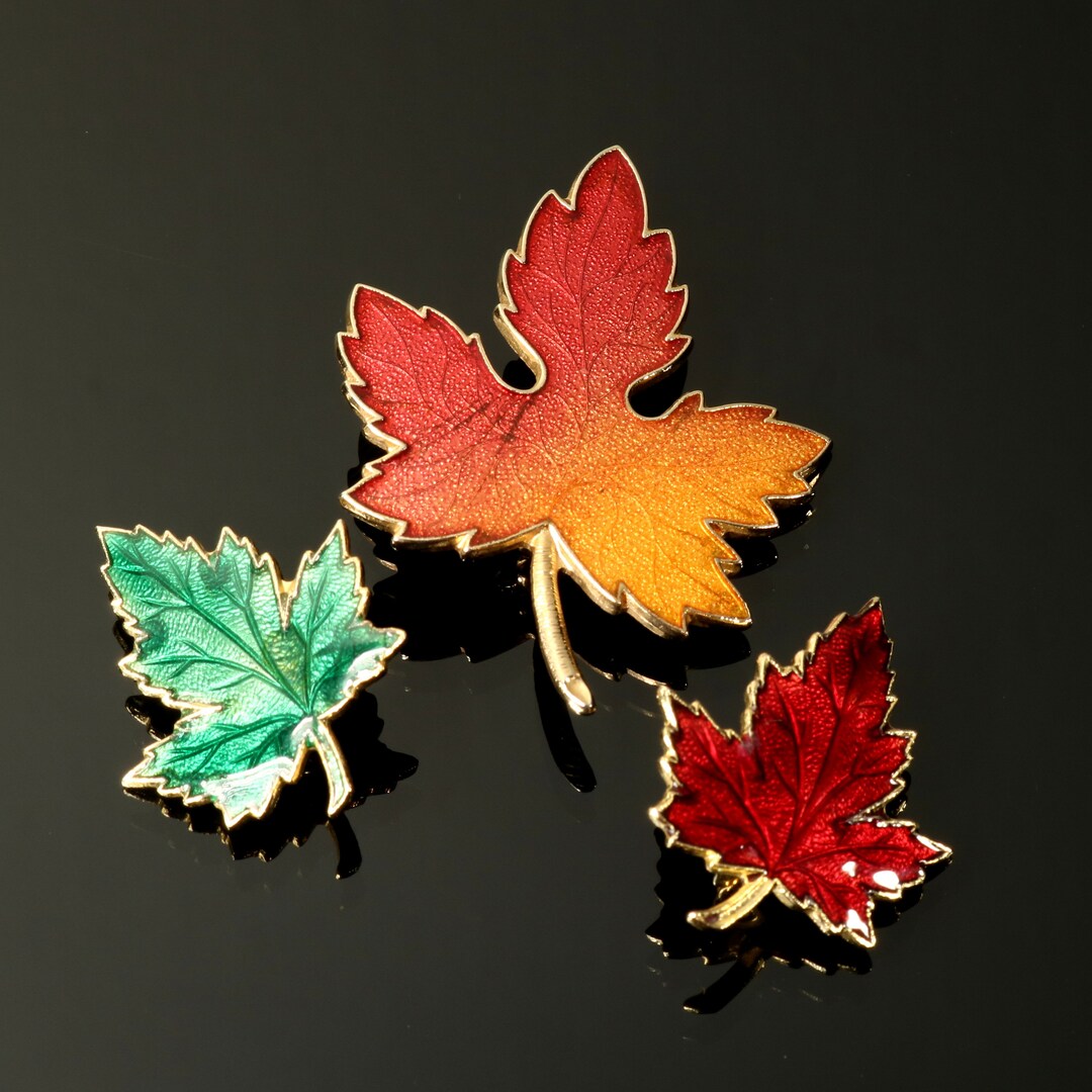 Enamel Fall Leaves Scatter Pins Set of 3 Bright Red Yellow - Etsy