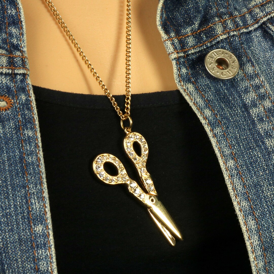 Vintage Swarovski Scissors Pendant Necklace Clear Crystals Gold-plated ...