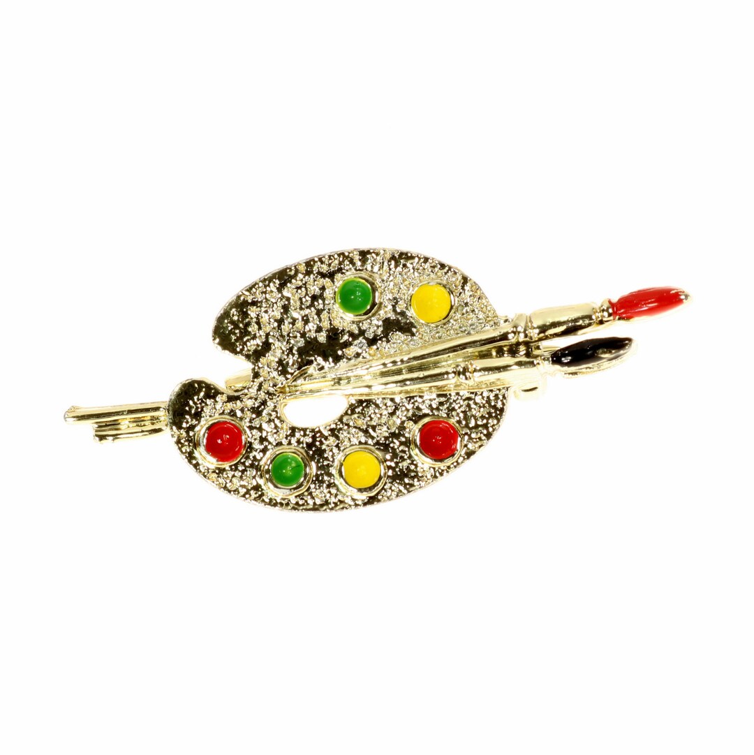 Gerry's Paint Pallet Palette and Brushes Brooch Gold Tone Red Yellow ...
