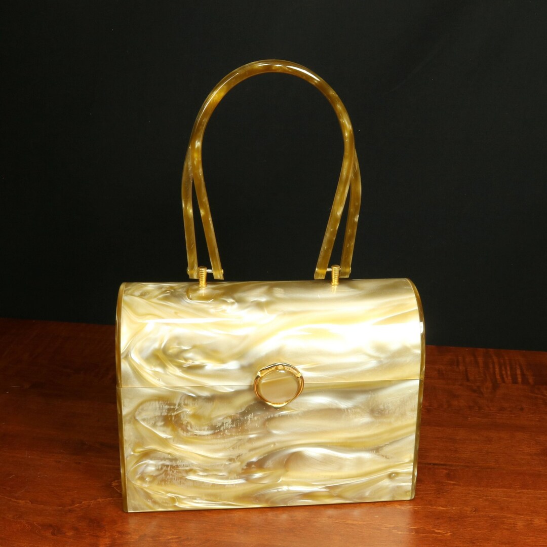 Lucite Purse Lunchbox Purse Stylecraft Miami Hong Kong Gold Marbled ...