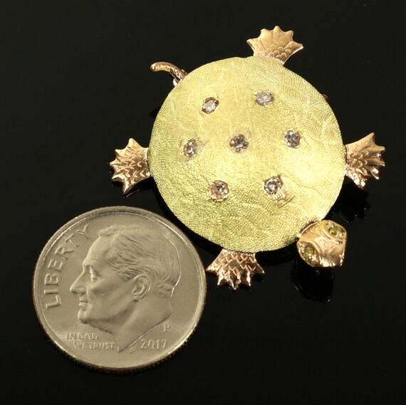 10K Gold Turtle Pin Pendant Diamond Peridot Gemstone … - Gem