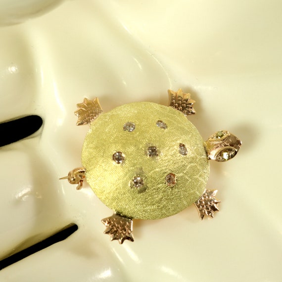 10K Gold Turtle Pin Pendant Diamond Peridot Gemstone … - Gem