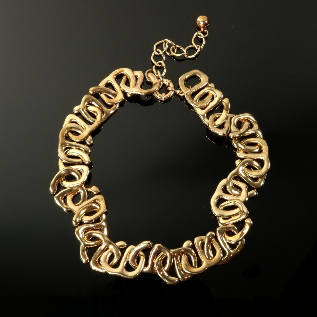 Interlocking Chain Necklace Brutalist Molten Gold Tone With Large ...