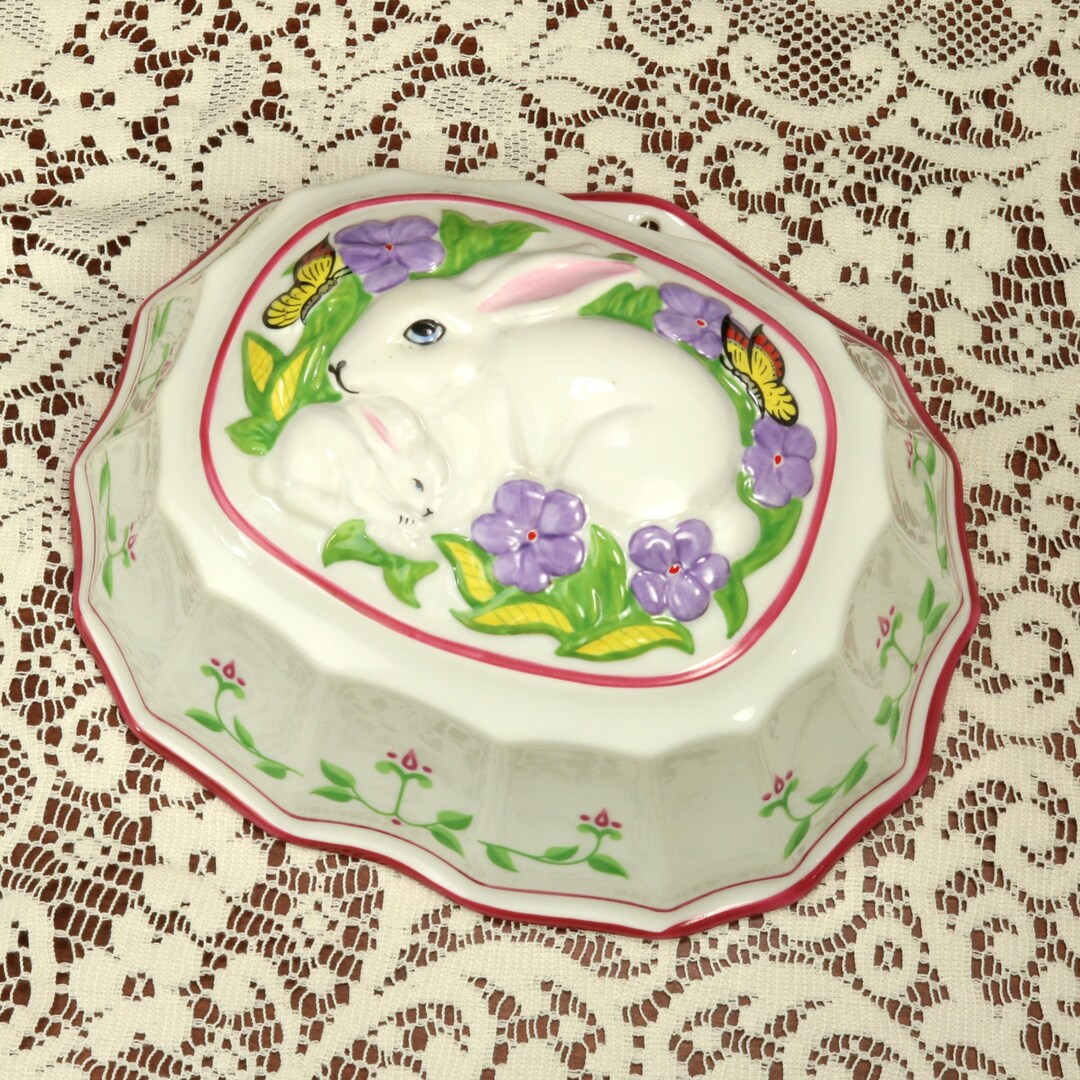 Rabbit Gelatin Mold Le Cordon Bleu Porcelain Floral Bunny 1986 Franklin ...