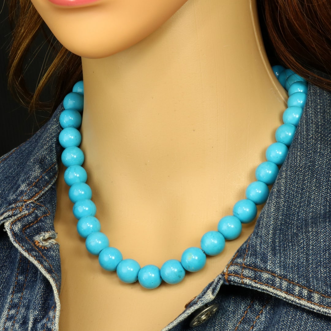 Lee Sands Bead Necklace 16-inch Magnesite Dyed Turquoise Blue Round ...