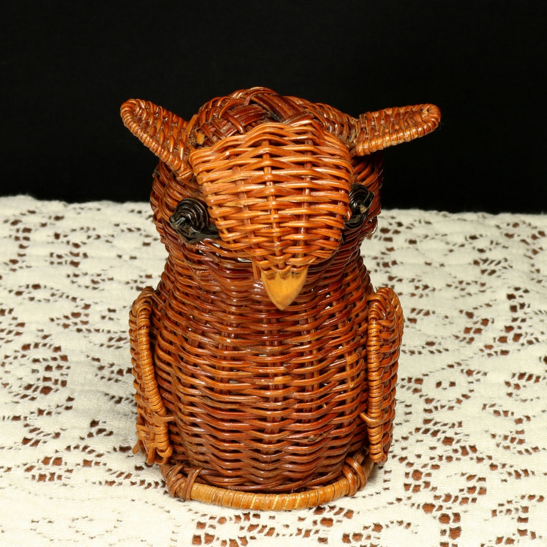 Wicker Owl Basket Planter Woven Bird Trinket Basket Tiny Wicker Owl - Etsy