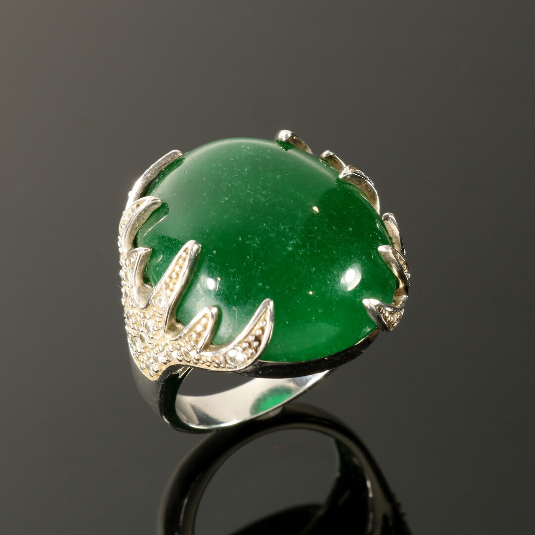 Sterling Claw Ring Green Quench Crackle Quartz Cabochon Size 6 - Etsy