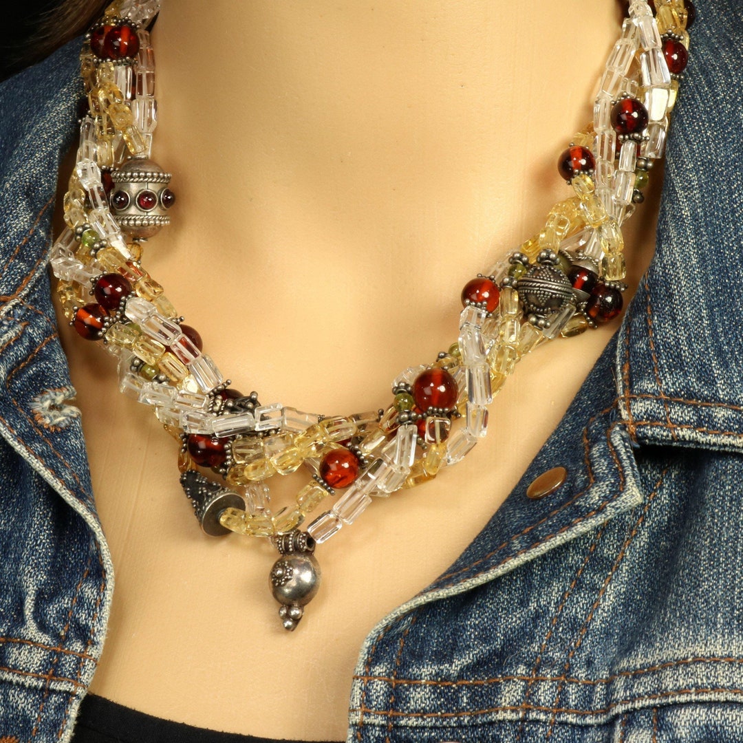 Middle Eastern Necklace Beaded Torsade Glass Lucite Metal Beads Large ...