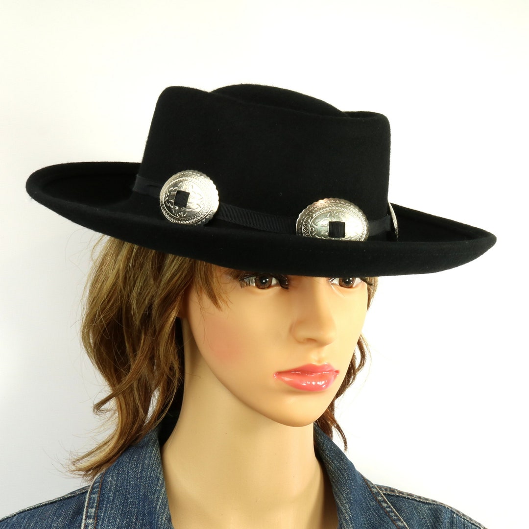 Arlin Wool Hat Concho Band Ribbon Black Southwestern Style - Etsy