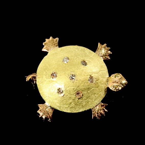 10K Gold Turtle Pin Pendant Diamond Peridot Gemstone … - Gem