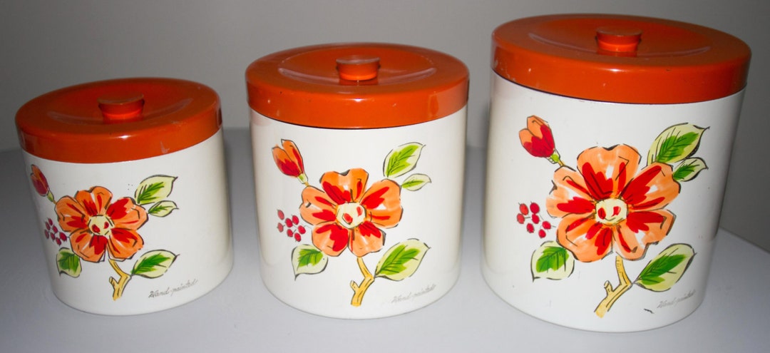 Set of Three Hand Painted Canisters - Etsy
