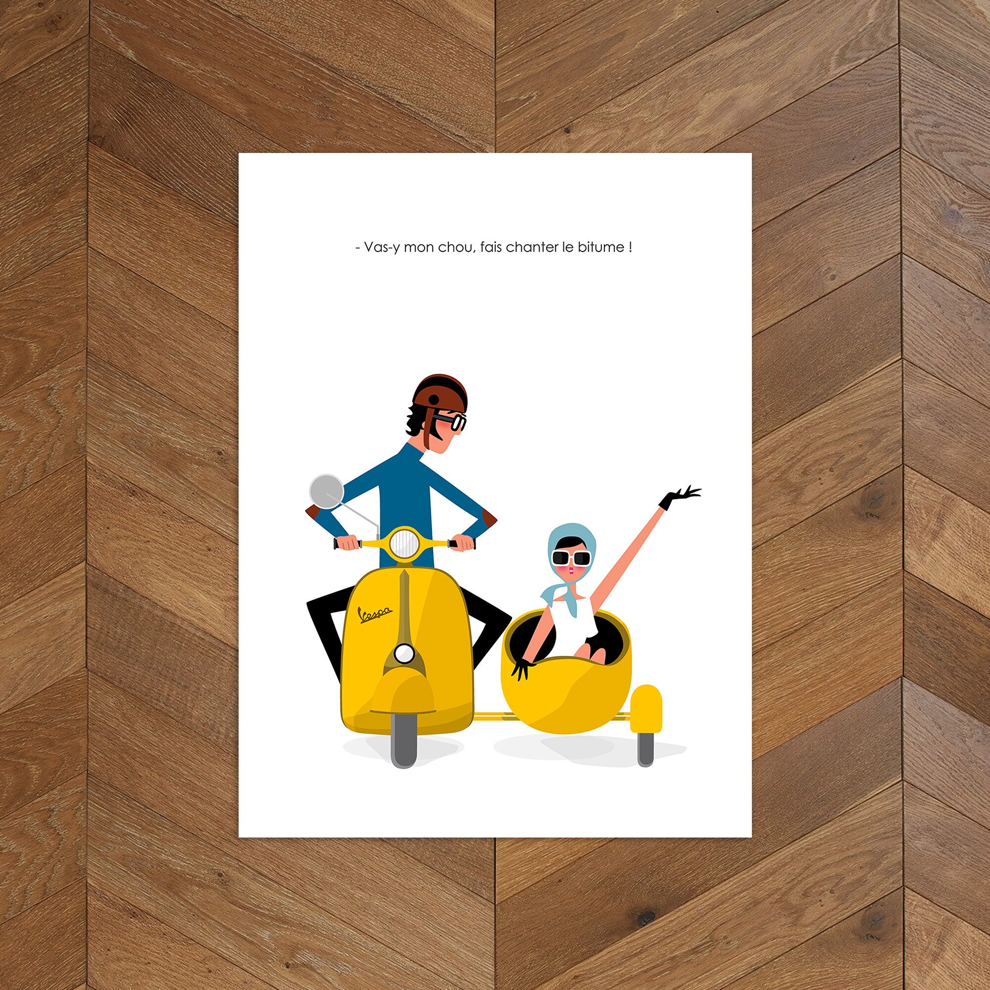 Affiche vespa vintage, side car, poster scooter, vacances romaines ...