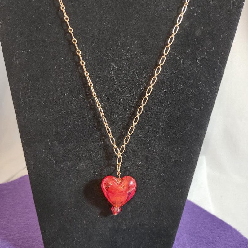 Chain Heart Gold Red - Etsy
